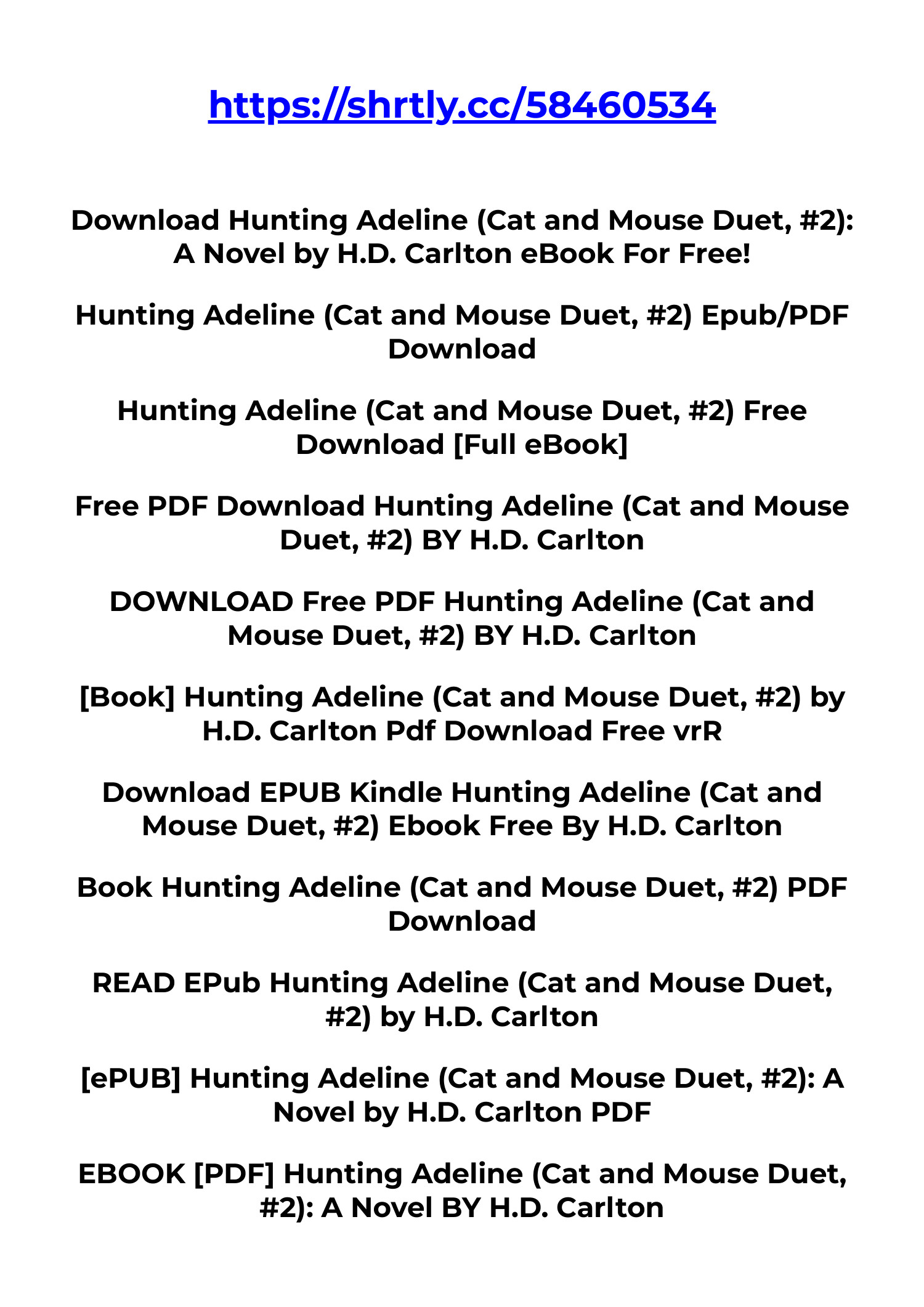 Download Pdf Hunting Adeline Cat And Mouse Duet 2 Ebook Free By H D