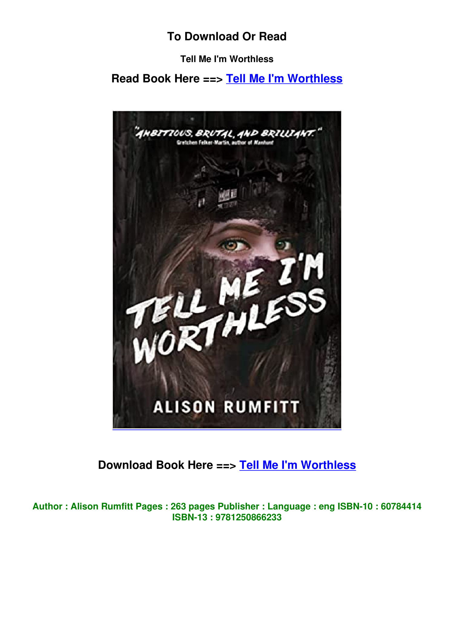 Download Pdf Tell Me I M Worthless By Alison Rumfitt Pdf Docdroid