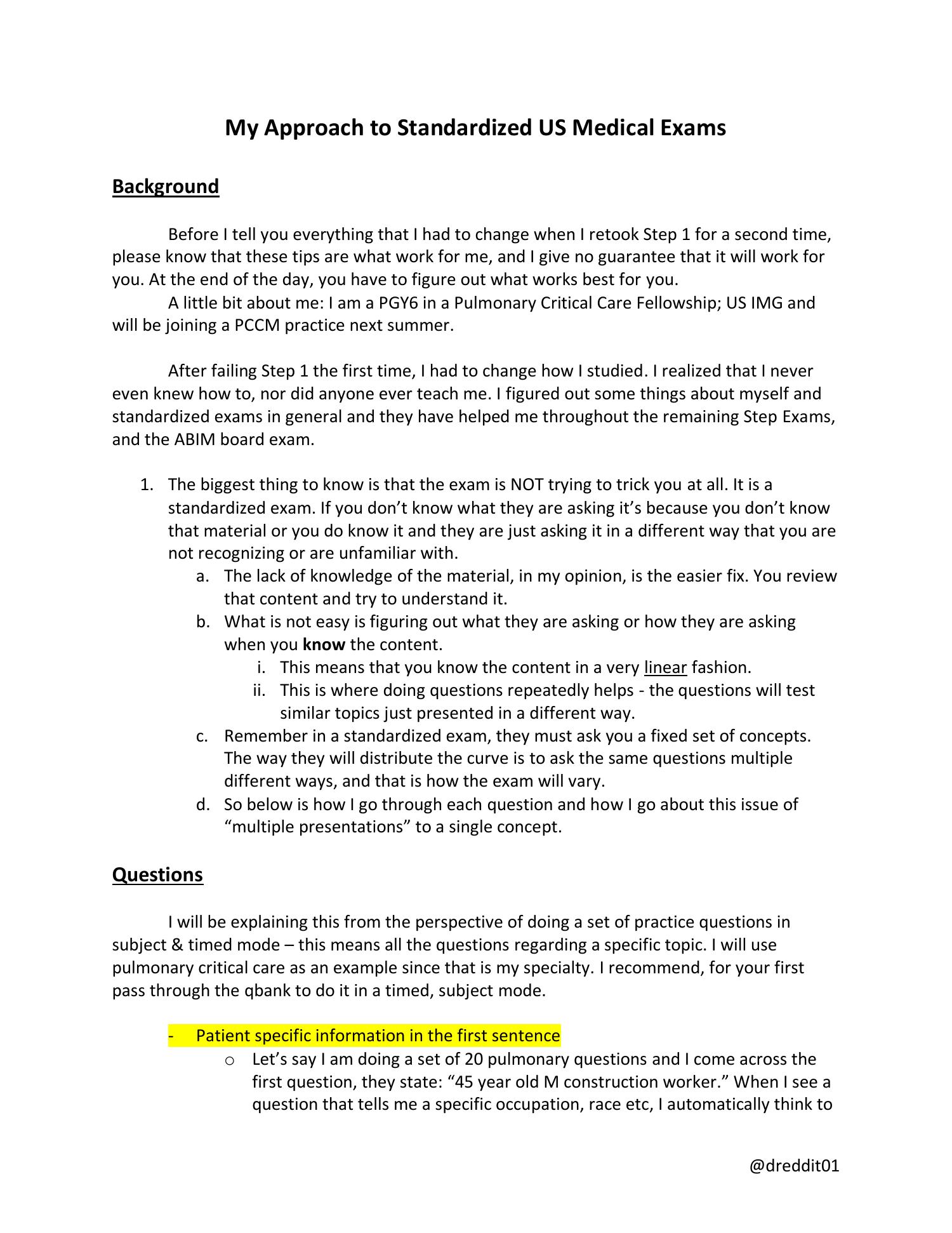 My Approach To Standardized Us Medical Exams Pdf Docdroid